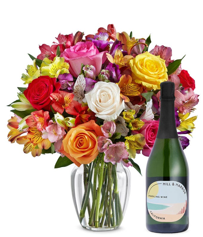 Roses & Lilies with Sparkling Wine at From You Flowers