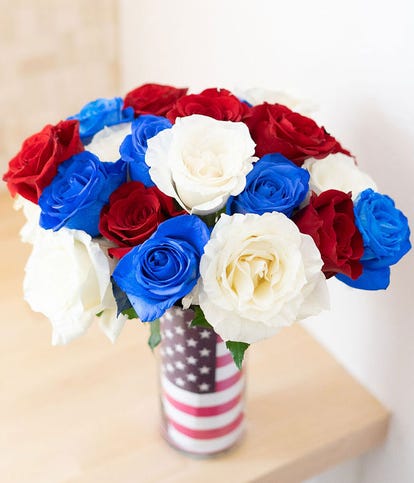 One Dozen Red White & Blue Roses at From You Flowers