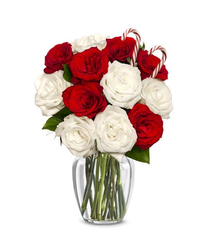 Sweet Candy Cane Rose Bouquet at From You Flowers