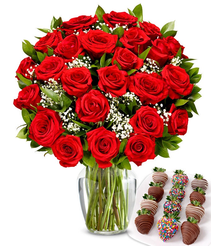 Two Dozen Red Roses with Birthday Berries at From You Flowers