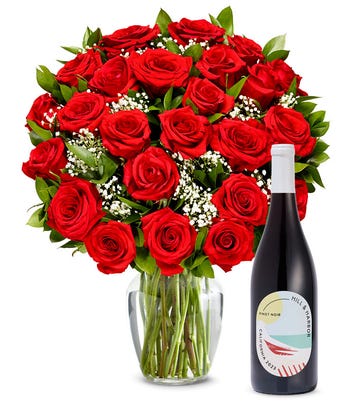 Two Dozen Red Roses with Red Wine at From You Flowers