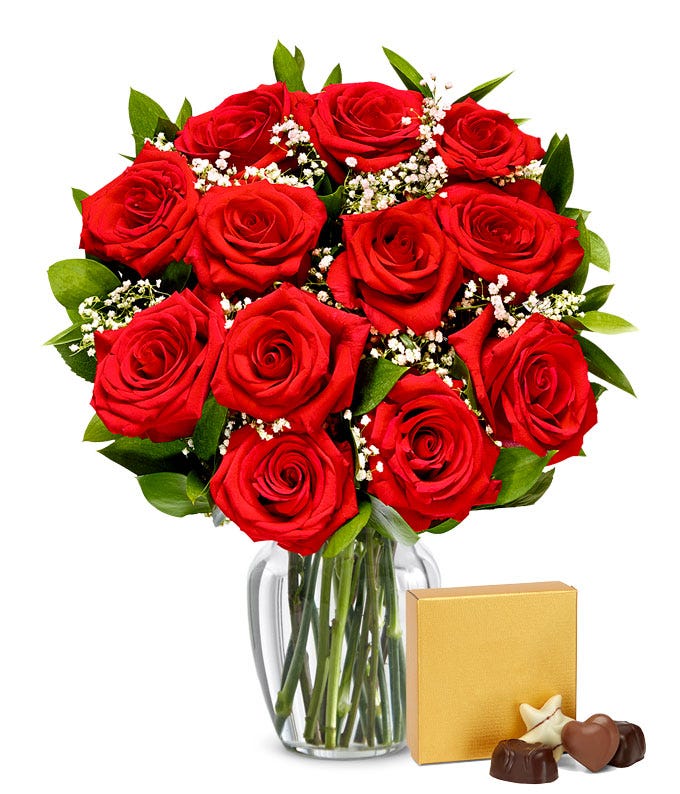 One Dozen Red Roses with Chocolates at From You Flowers