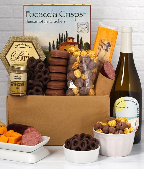 White Wine with Sweet & Savory Gift Box at From You Flowers