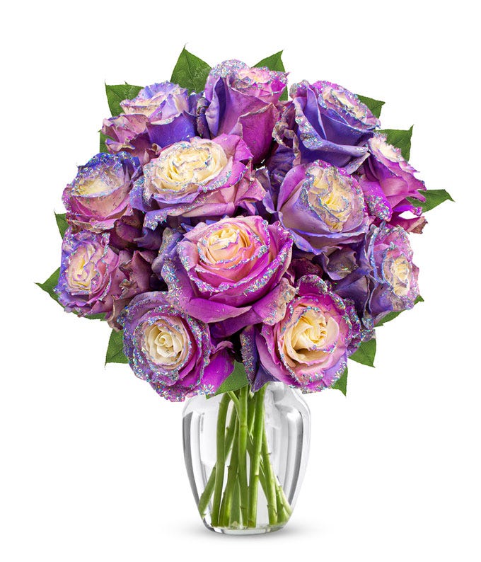 One Dozen Pastel Purple Glitter Roses at From You Flowers