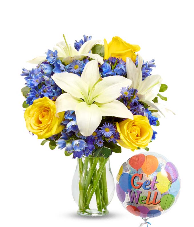 Blue Skies and Sunshine with Get Well Balloon at From You Flowers